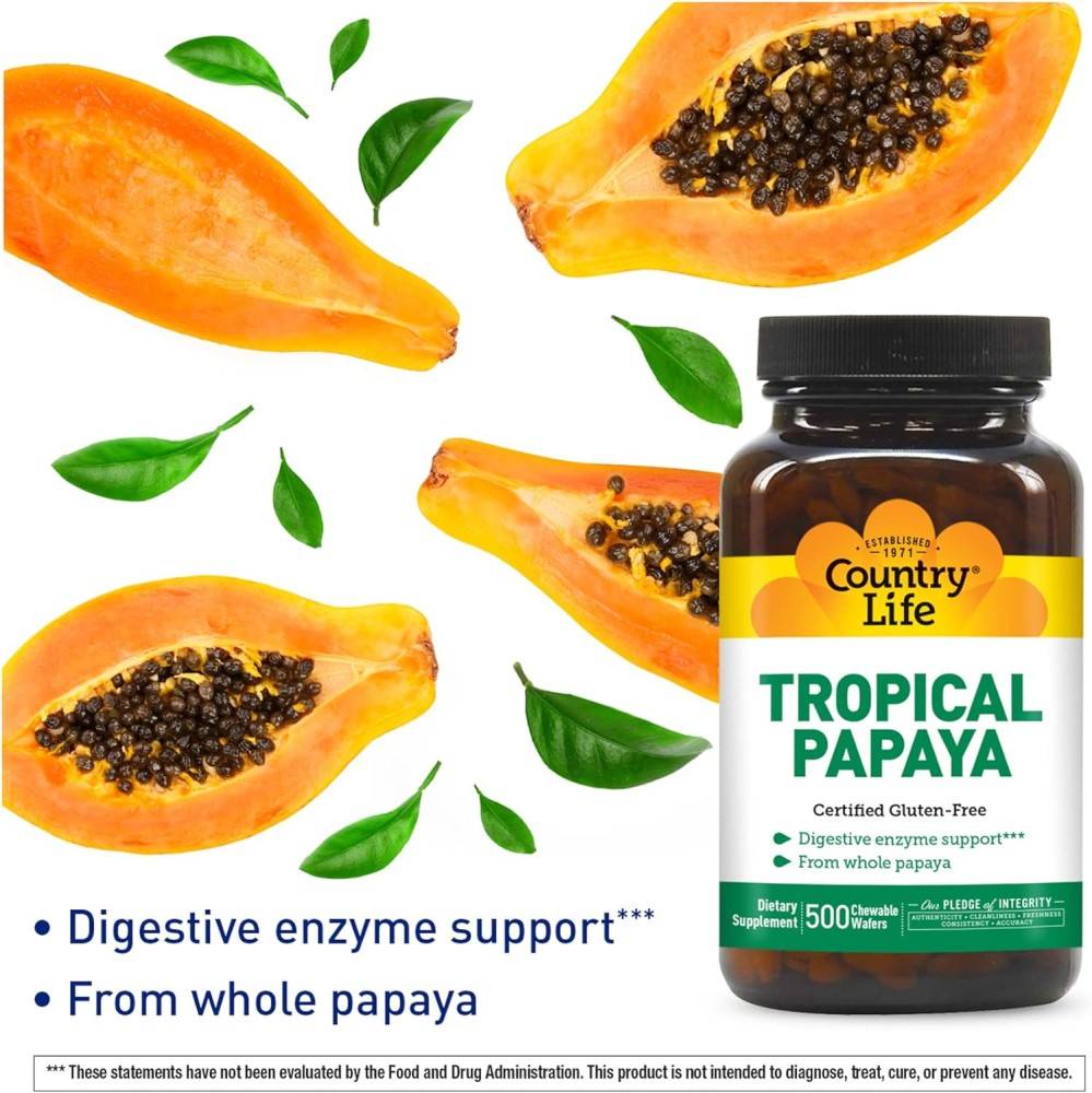 Country Life, Tropical Papaya, 500 Chewable Wafers, GlutenFree ...